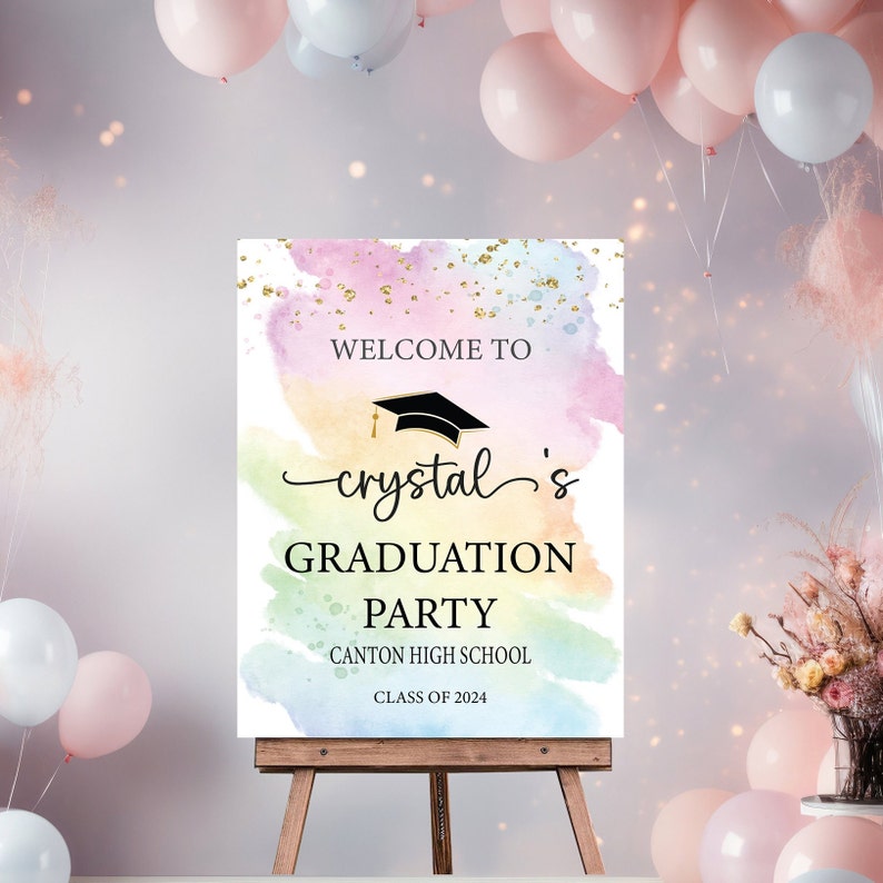 Pink Rainbow Graduation Party Welcome Sign, Grad Party Sign, 2024 ...