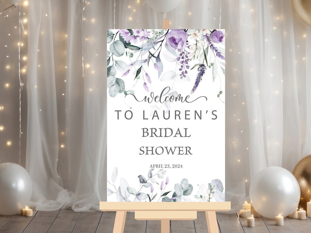 Floral Bridal Shower Welcome Sign, Violet Rose Bridal Shower ...