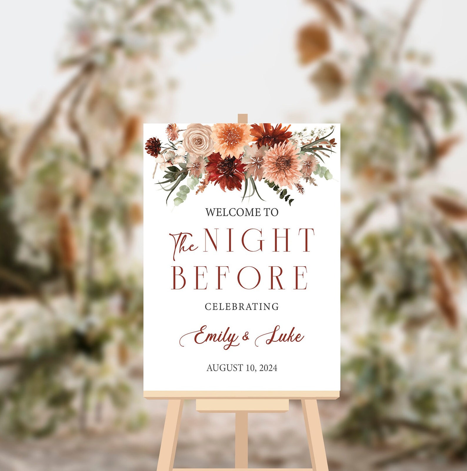 The Night Before Welcome Sign, Floral Blue Rehearsal Dinner Sign, the ...