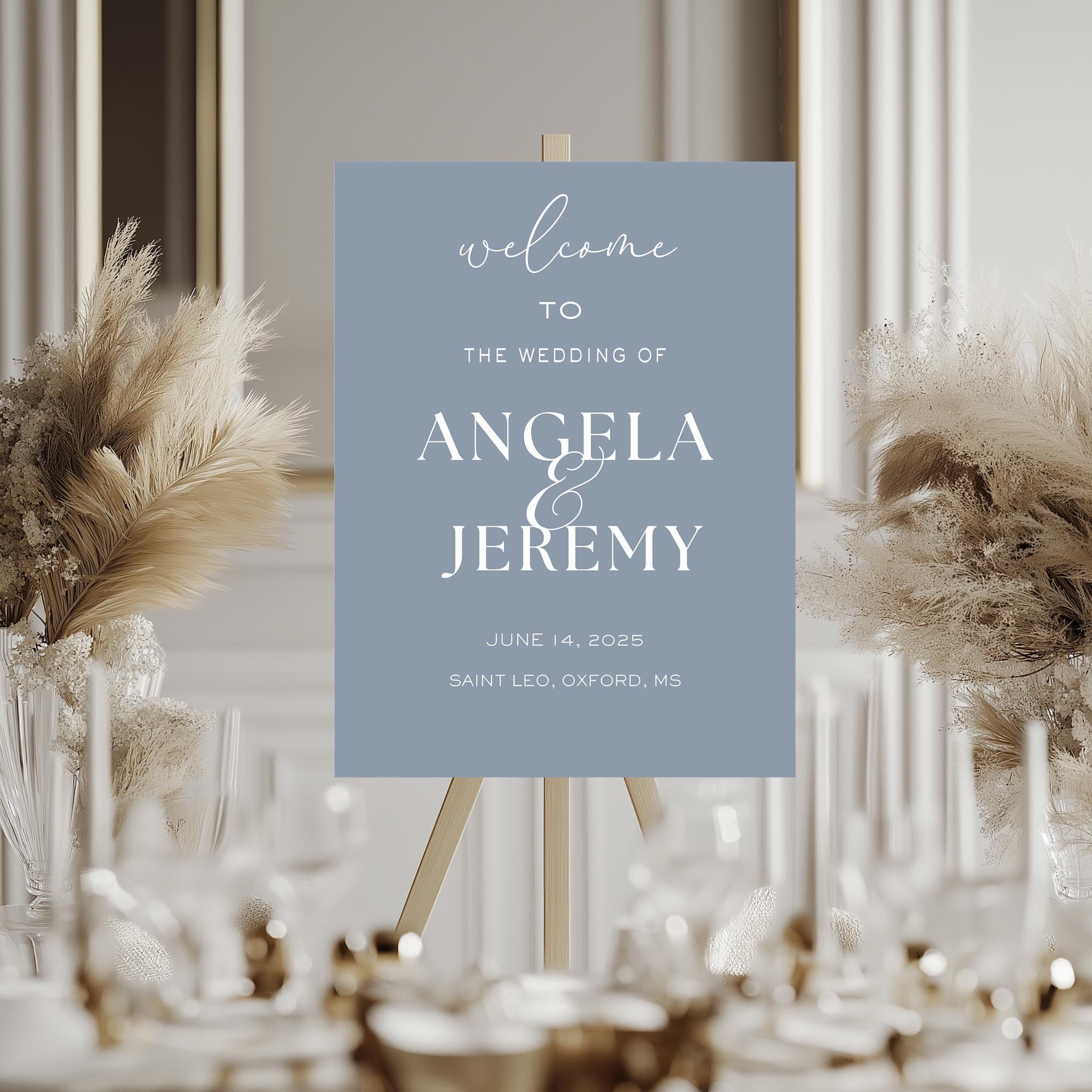 Blue Wedding Welcome Sign Printed, Dusty Blue Minimalist Wedding ...
