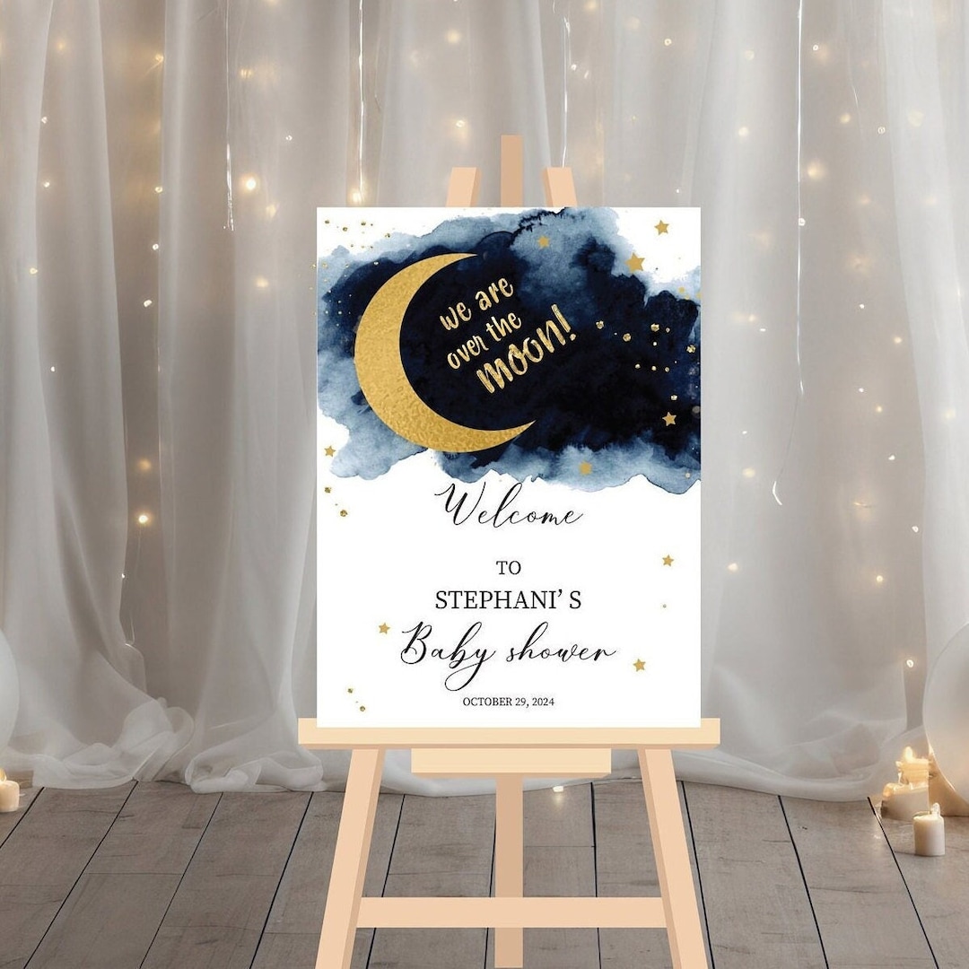Over the Moon Baby Shower Welcome Sign, Baby Shower Welcome Sign Boy ...