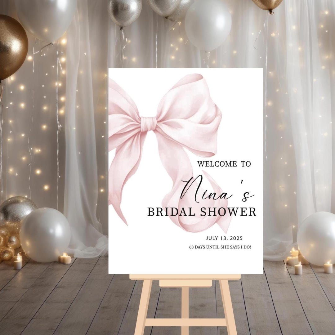 Blush Bow Bridal Shower Welcome Sign, Bow Bridal Shower Sign, She's ...