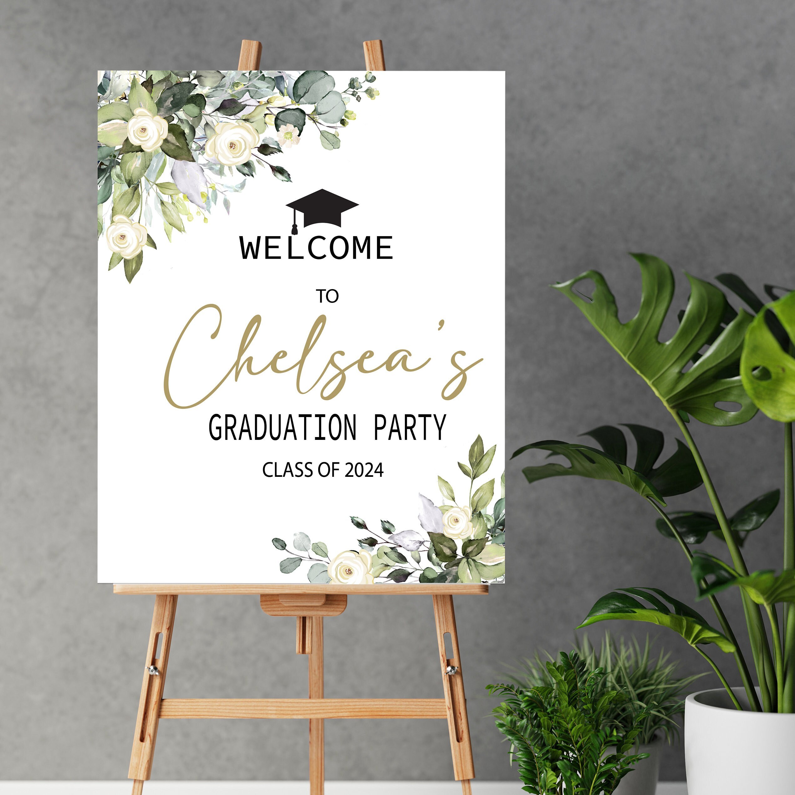 Greenery Graduation Party Welcome Sign, Floral Graduation Welcome Sign ...