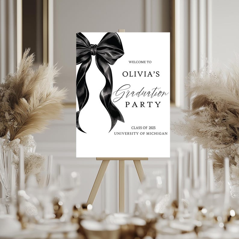 Black Bow Graduation Party Welcome Sign, Custom Graduation Welcome Sign ...