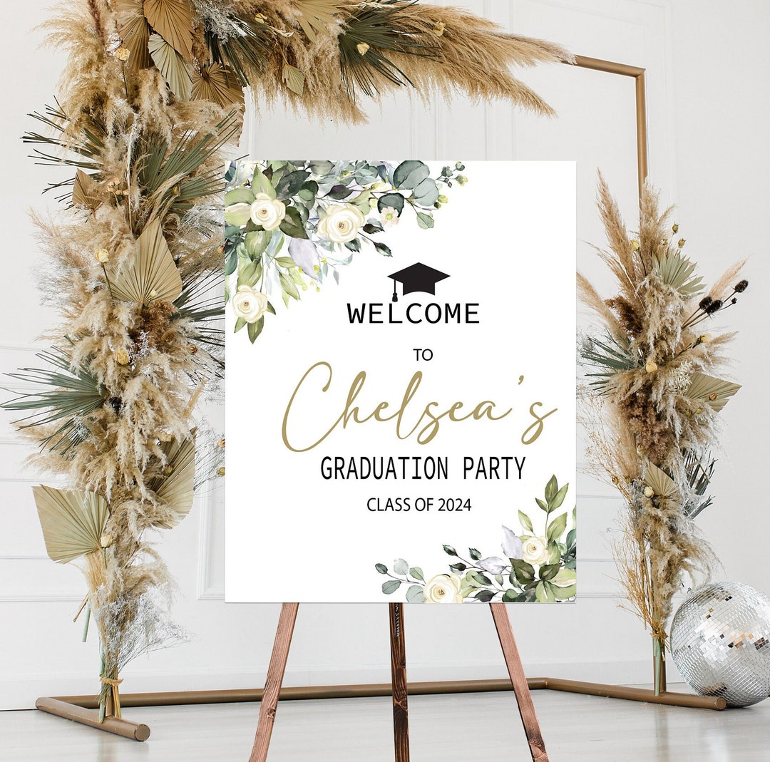Greenery Graduation Party Welcome Sign, Floral Graduation Welcome Sign ...
