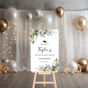 Eucalyptus Graduation Party Welcome Sign, Floral Graduation Welcome ...
