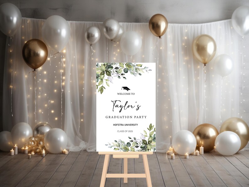 Eucalyptus Graduation Party Welcome Sign, Floral Graduation Welcome ...