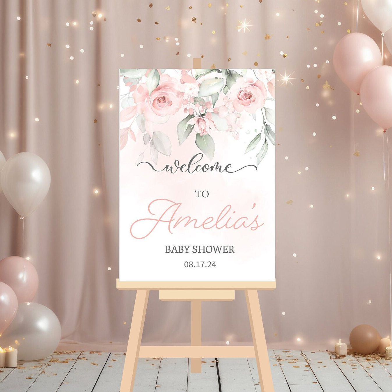 Floral Pink Rose Baby Shower Sign, Baby Shower Welcome Sign, Baby ...
