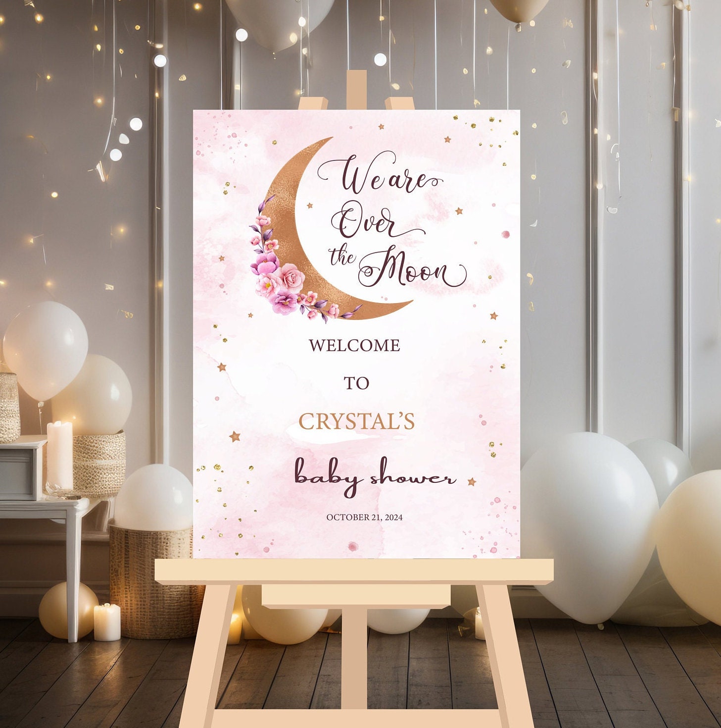 Over the Moon Baby Shower Welcome Sign, Moon Baby Shower Welcome Sign ...
