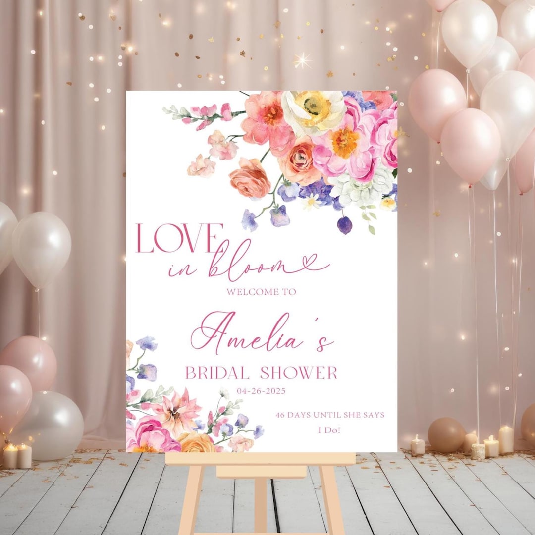 Love in Bloom Bridal Shower Sign, Colorful Floral Bridal Shower Welcome Sign, Spring Flowers ...