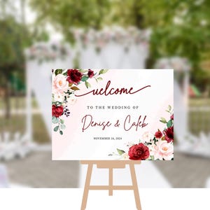 Floral Wedding Welcome Sign, Burgundy Wedding Sign, Custom Wedding ...