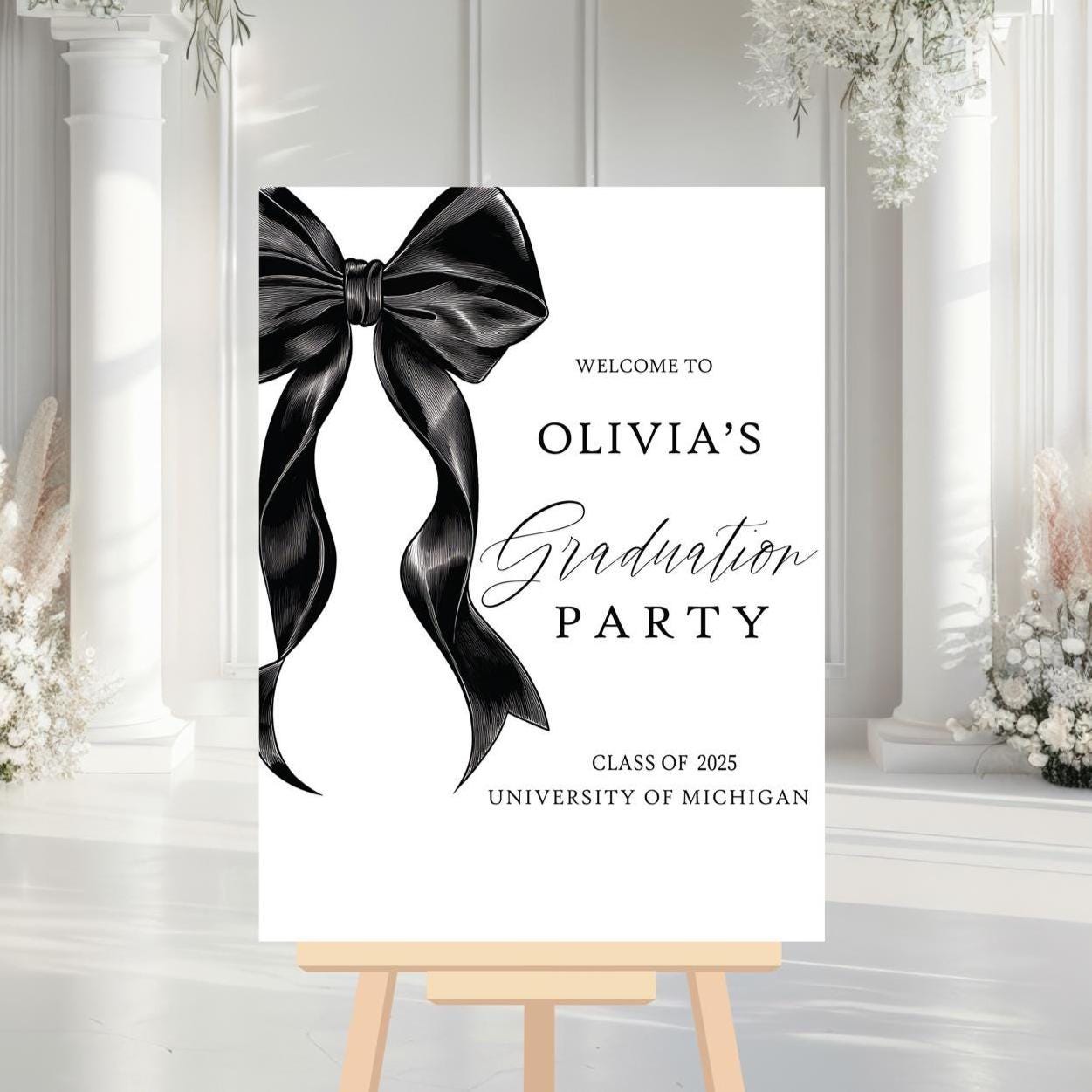 Black Bow Graduation Party Welcome Sign, Custom Graduation Welcome Sign ...