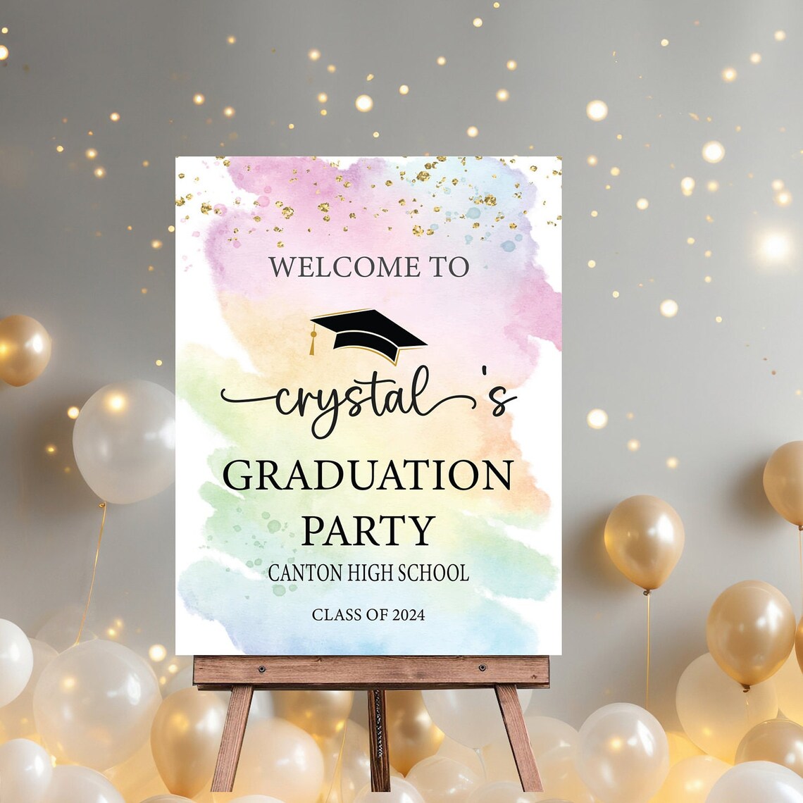 Pink Rainbow Graduation Party Welcome Sign, Grad Party Sign, 2024 ...