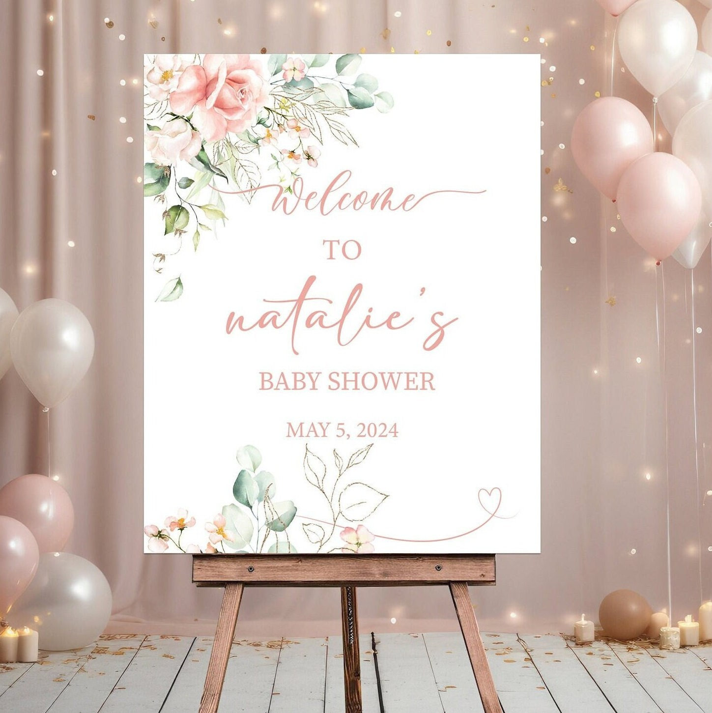 Pink Roses and Peonies Floral Baby Shower Welcome Sign, Baby Shower ...
