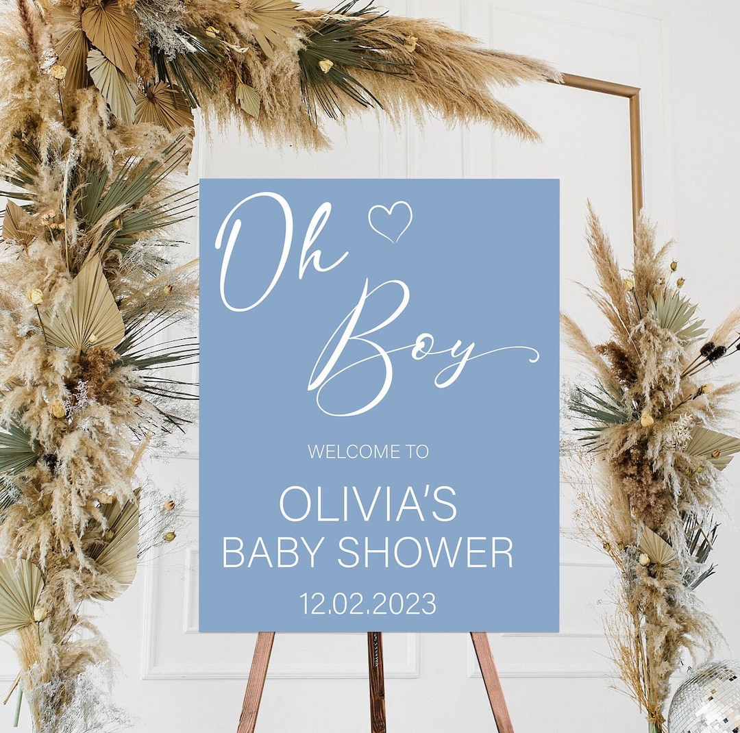 Minimalist Oh Boy Baby Shower Welcome Sign, Blue Baby Shower Sign, Oh ...