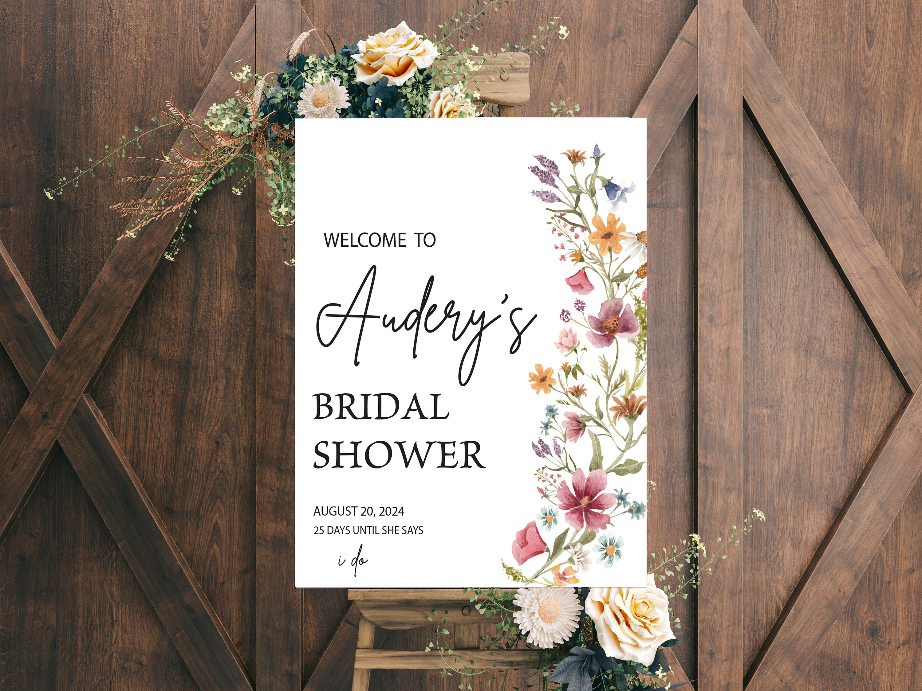 Wild Flowers Floral Bridal Shower Welcome Sign, Acrylic or Foam Board ...