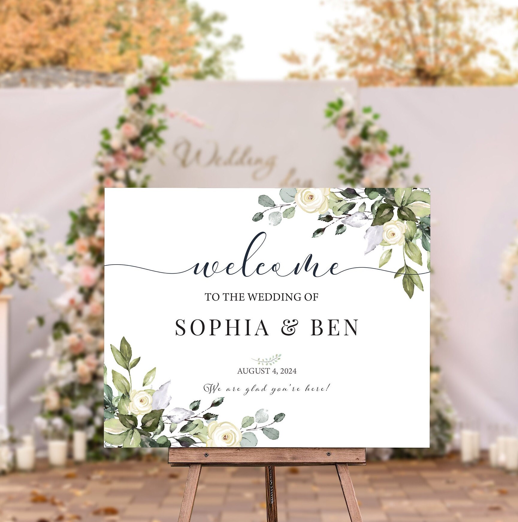 Green Leaves Wedding Welcome Sign, Greenery Welcome Sign, Custom ...
