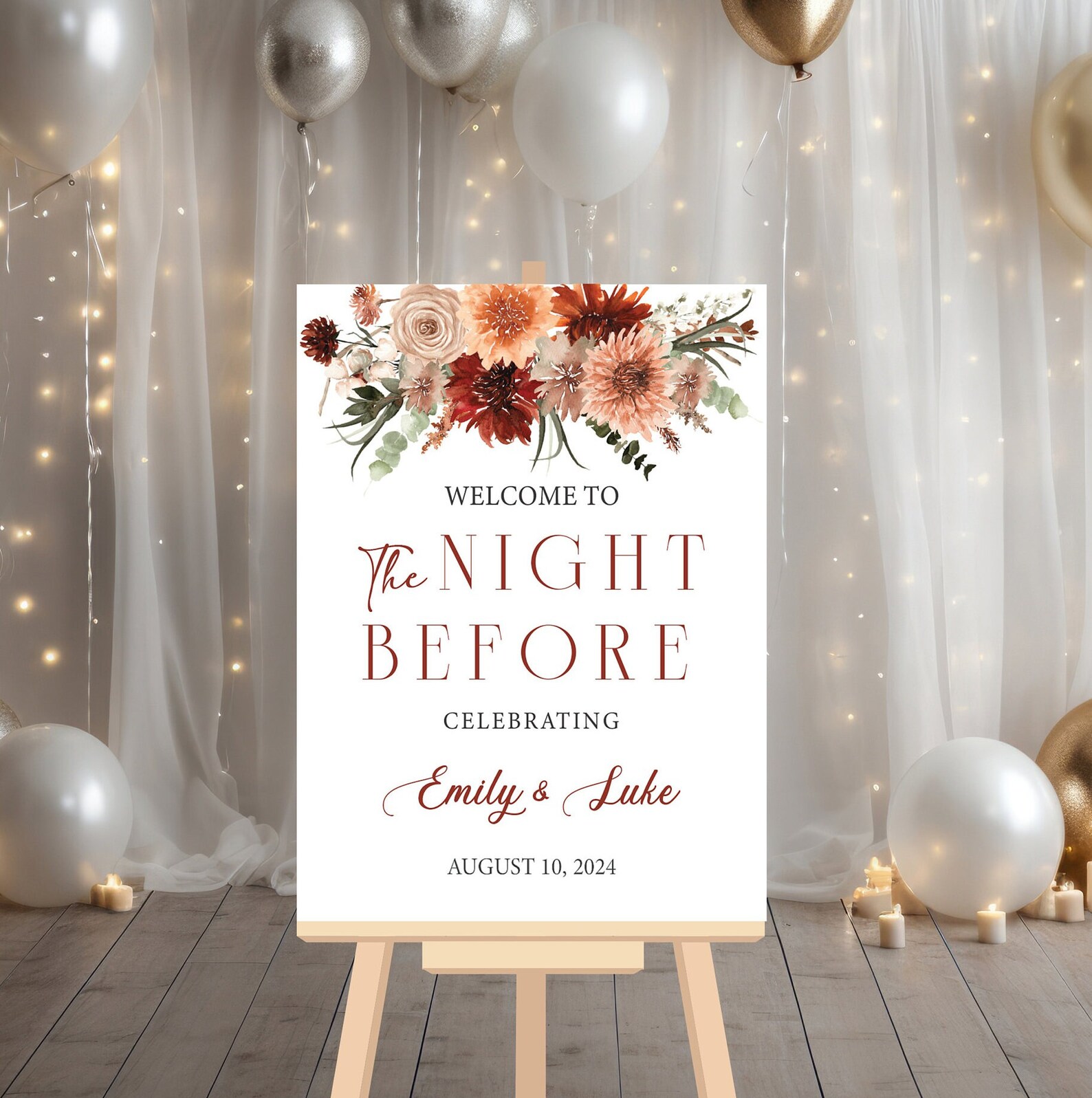 The Night Before Welcome Sign, Floral Blue Rehearsal Dinner Sign, the ...