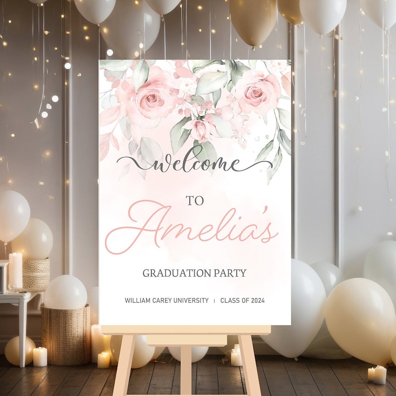Floral Graduation Party Welcome Sign, Custom Graduation Welcome Sign ...