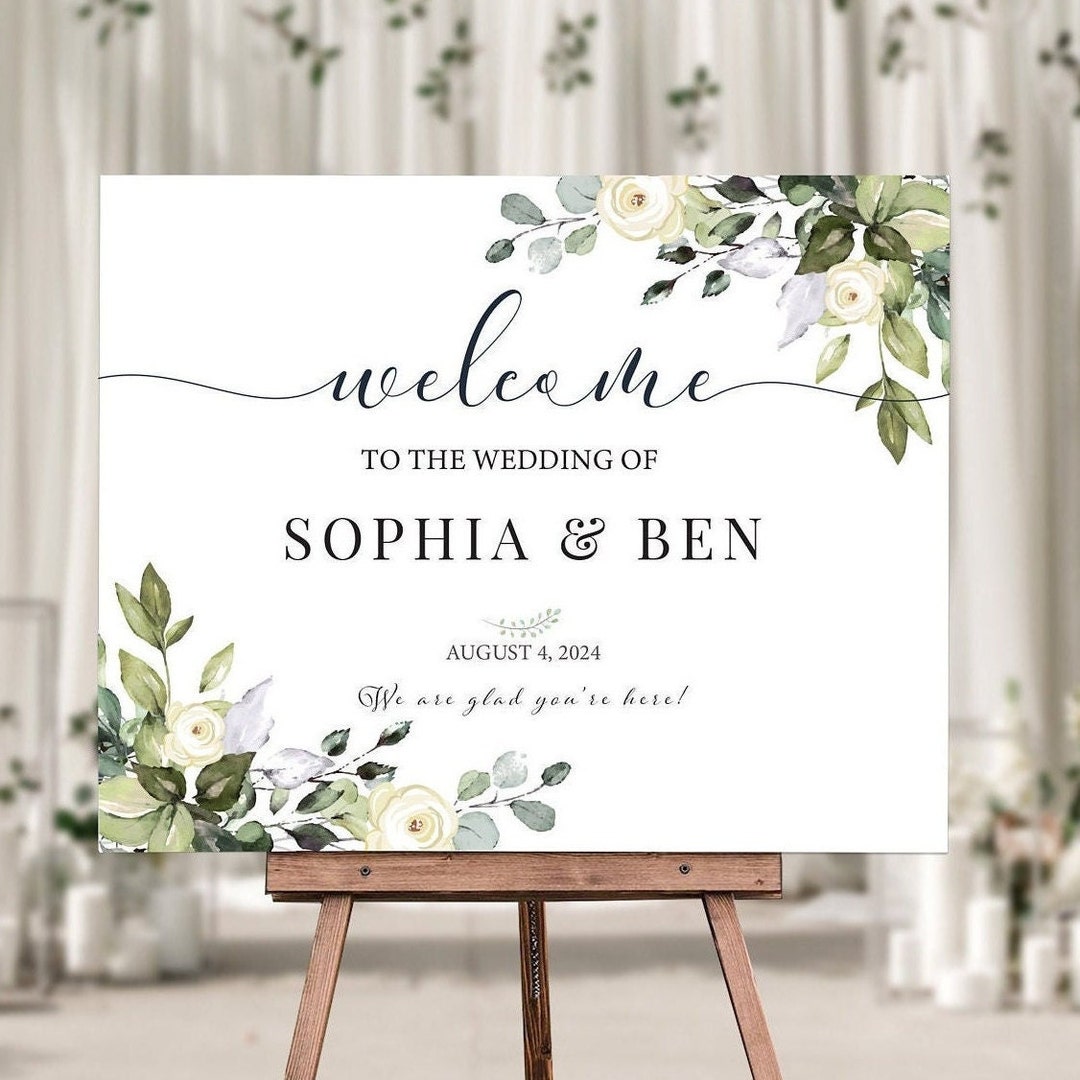 Green Leaves Wedding Welcome Sign, Greenery Welcome Sign, Custom ...