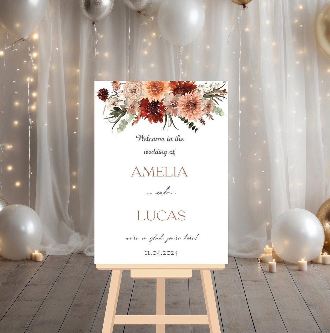 Fall Wedding Welcome Sign, Boho Wedding Sign, Boho Fall Leaves Welcome ...