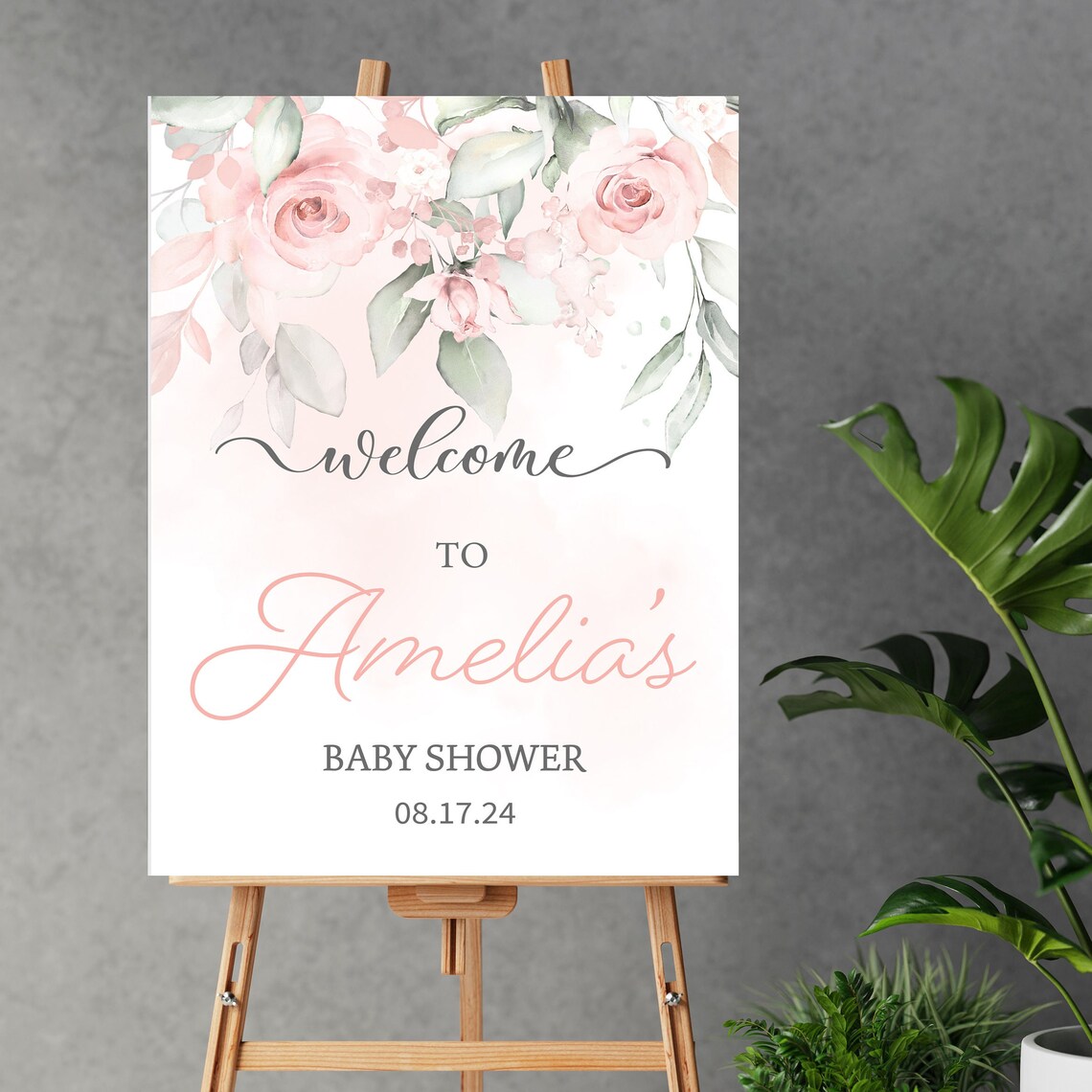 Floral Pink Rose Baby Shower Sign, Baby Shower Welcome Sign, Baby ...