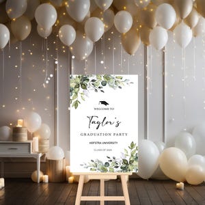 Eucalyptus Graduation Party Welcome Sign, Floral Graduation Welcome ...