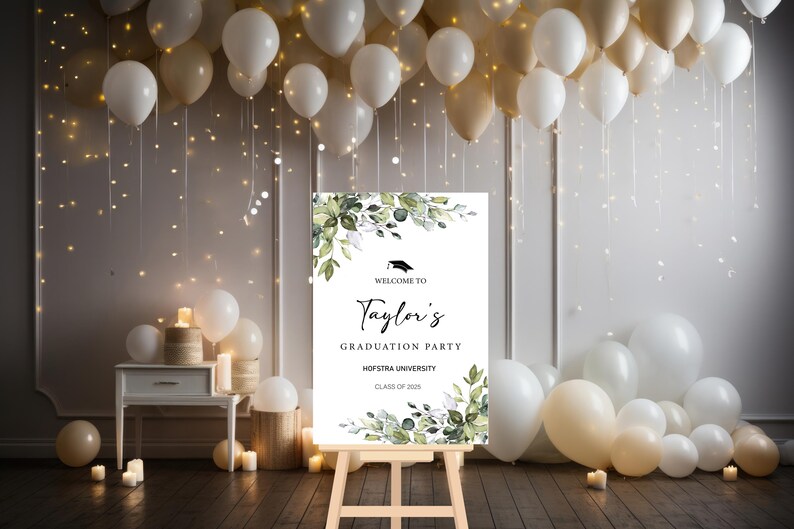 Eucalyptus Graduation Party Welcome Sign, Floral Graduation Welcome ...
