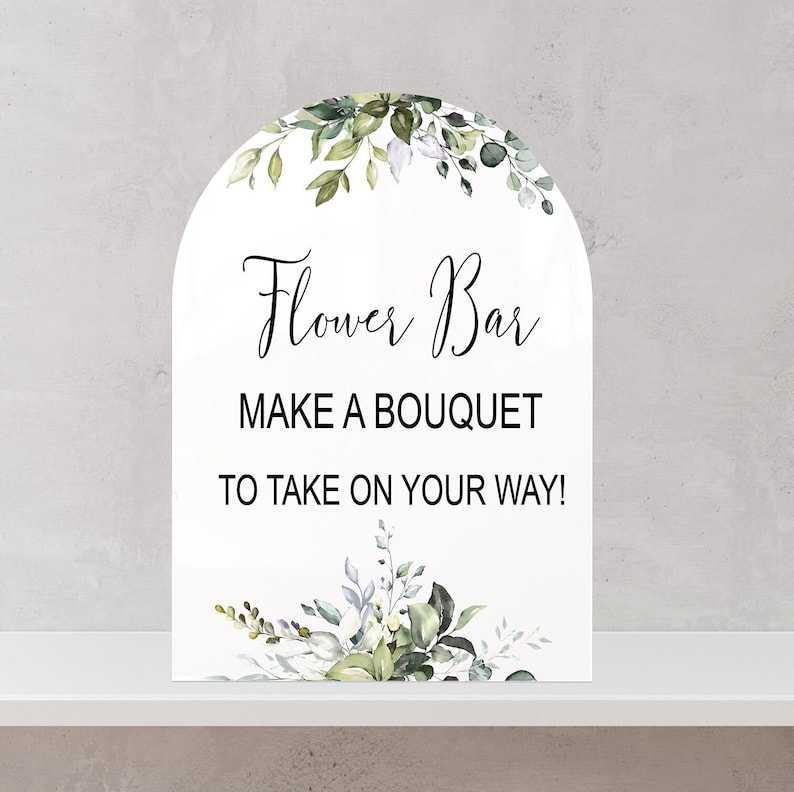 Flower Bar Arch Sign | Acrylic Flower Bar Sign | Green Leaves Flower ...