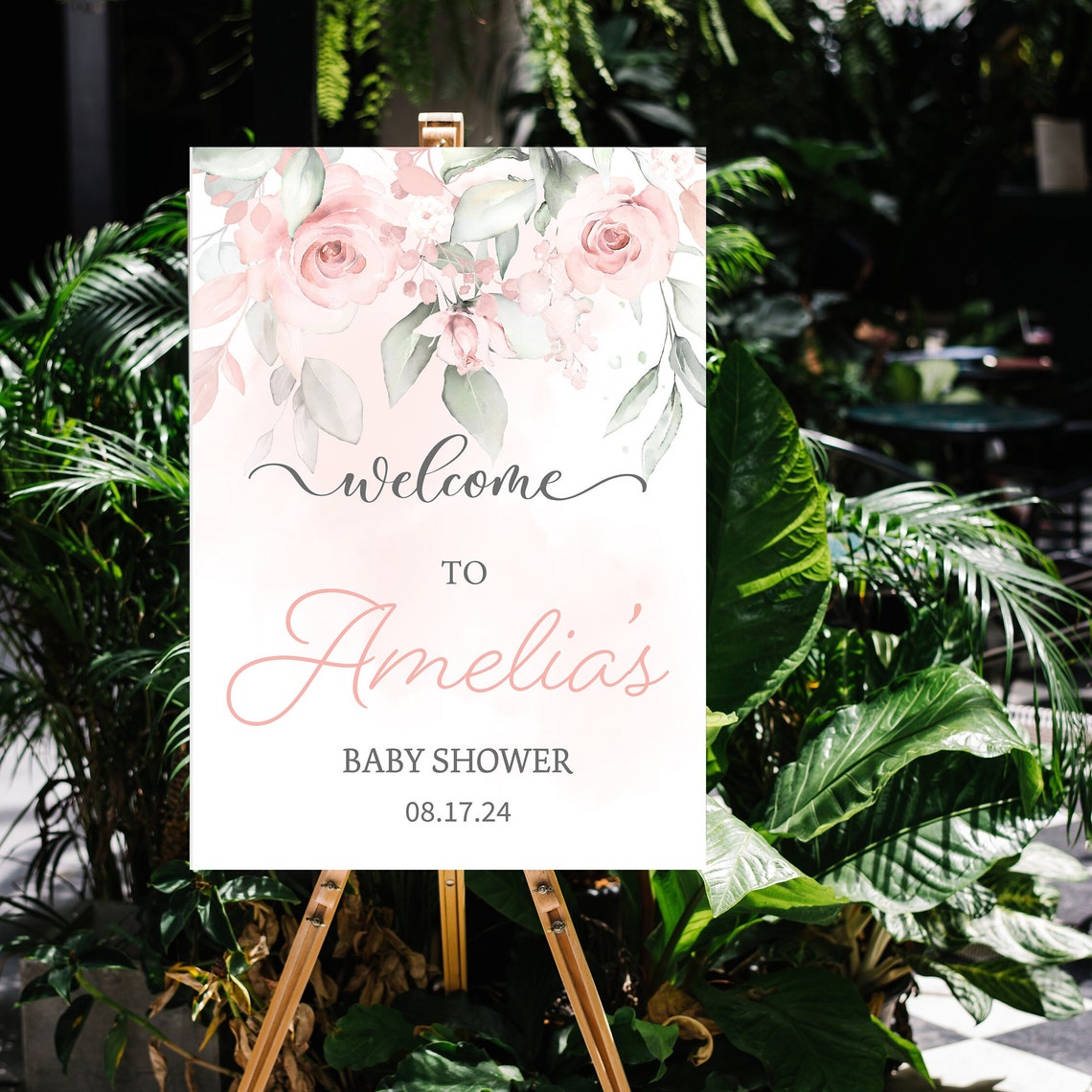 Floral Pink Rose Baby Shower Sign, Baby Shower Welcome Sign, Baby ...