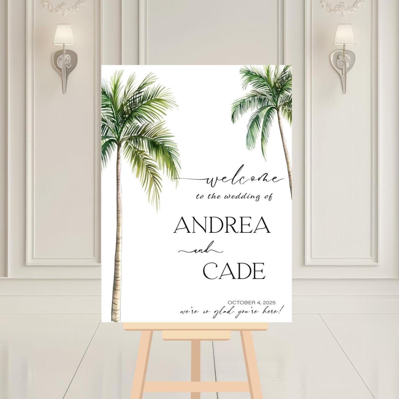 Palm Tree Welcome Sign Wedding, Tropical Wedding Welcome Sign, Beach ...