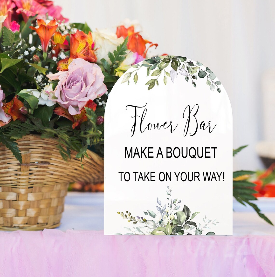 Flower Bar Arch Sign Acrylic Flower Bar Sign Green Leaves Flower Bar ...