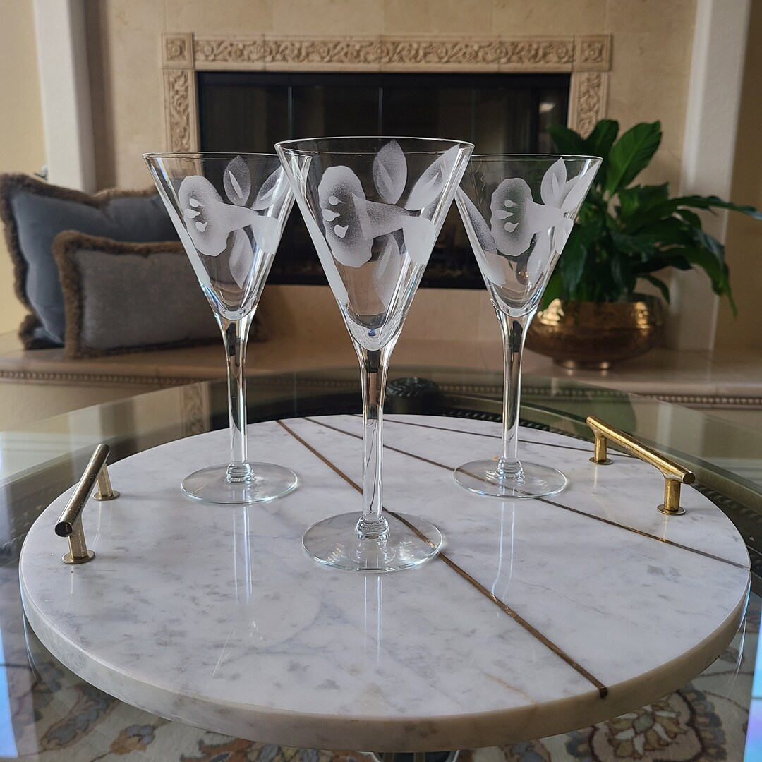 Cocktail Glasses Wine Glasses Etched Barware Artist Designed 1950s ...