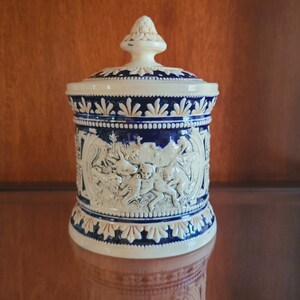 Antique, German, Marzi Remy, Majolica, Humidor, Tobacco Jar, Hunt Scene ...