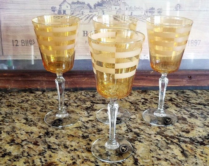 Set of 4 Cristalleria Fumo Wine Glasses, Italian Crystal, MCM Look ...