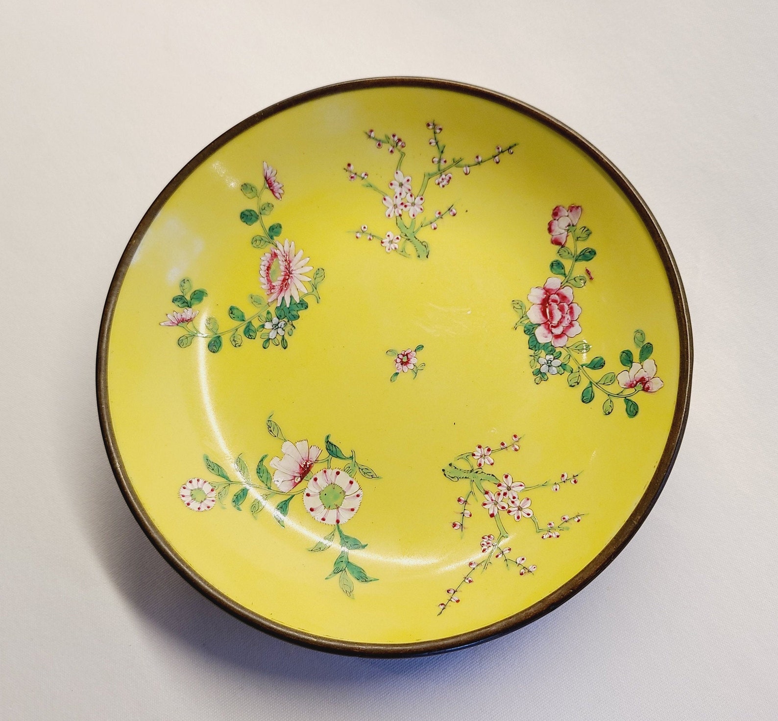 Japanese Shallow Bowl Yellow Hand Enameled Hong Kong Pink - Etsy