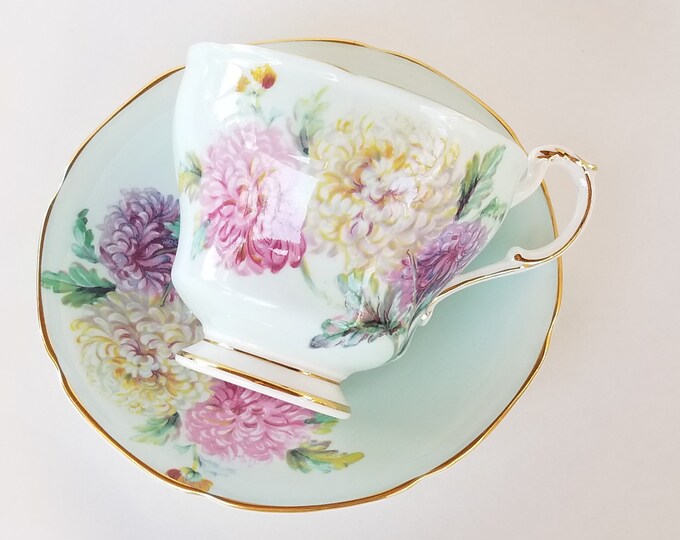 Paragon Tea Cup, Mums, Pattern A5291 1, 1952 to 1960, Pale Blue ...