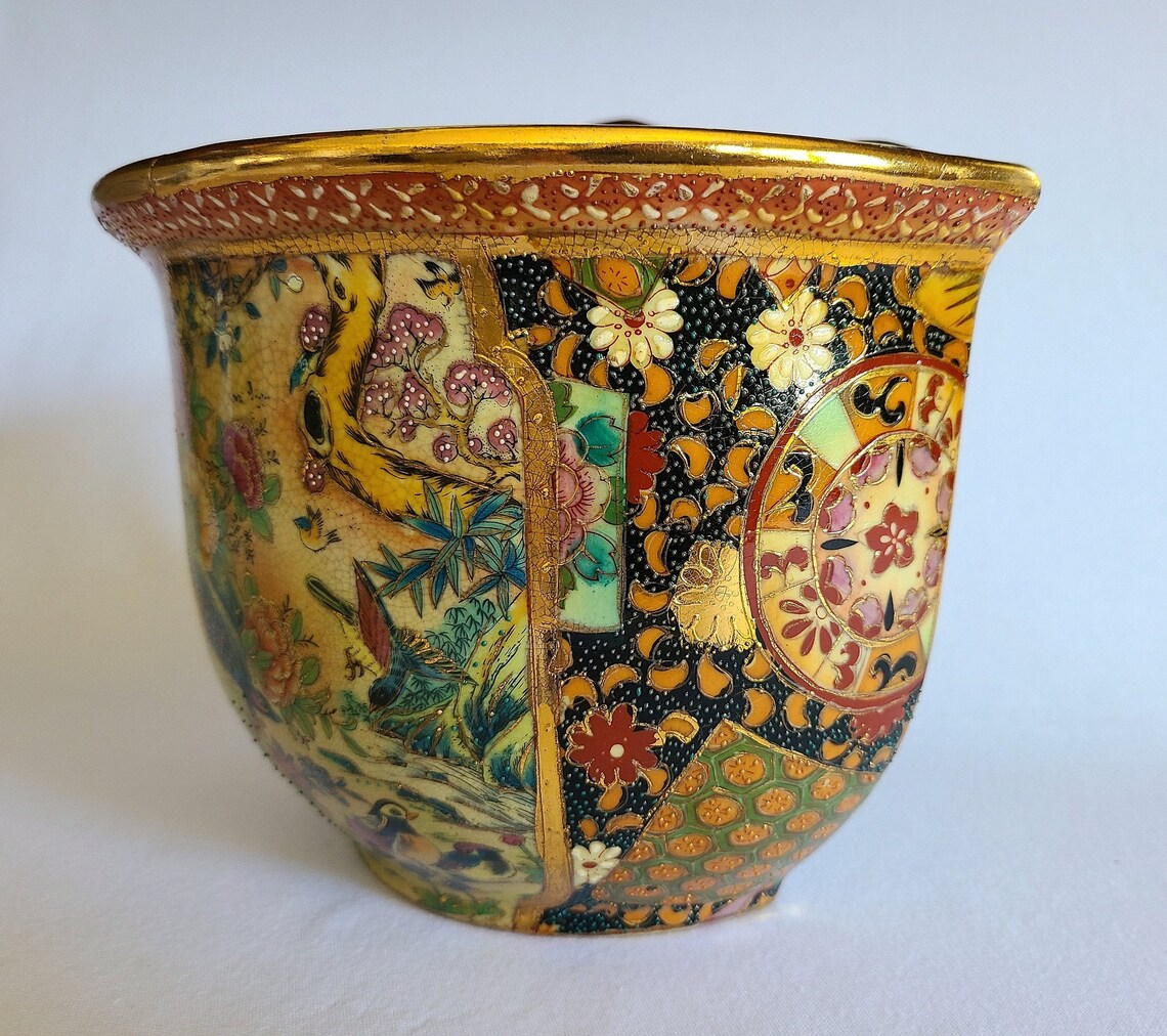 Wall Planter Asian Royal Satsuma Hand Painted Earthenware | Etsy