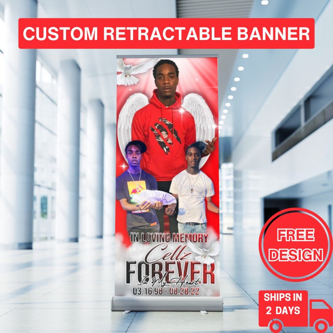 33" X 79" Custom Funeral Retractable Banner Stand | Adjustable Banners ...