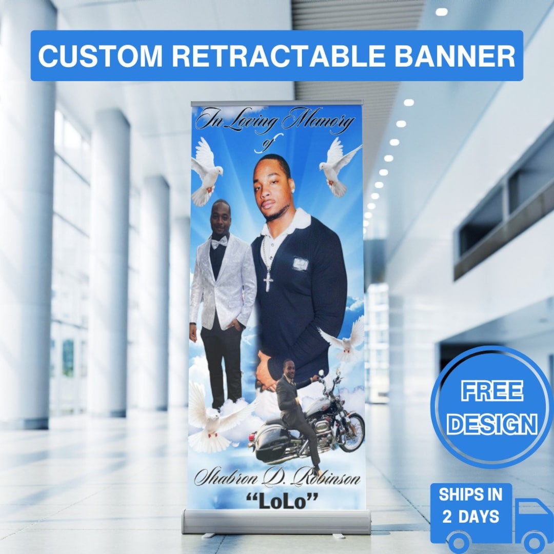 33" X 79" Custom Funeral Retractable Banner Stand | Adjustable Banners ...