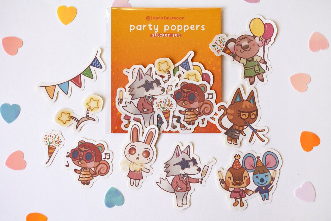 Party Poppers Vinyl Sticker Set Animal Crossing Die Cut Stickers Cute ...