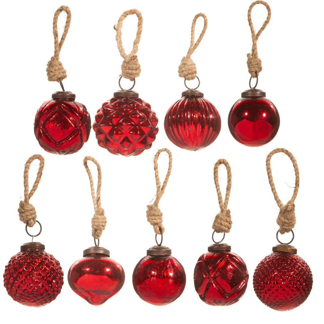 Red Crackle Glass Mini Christmas Tree Baubles (set of 9) - Festive ...