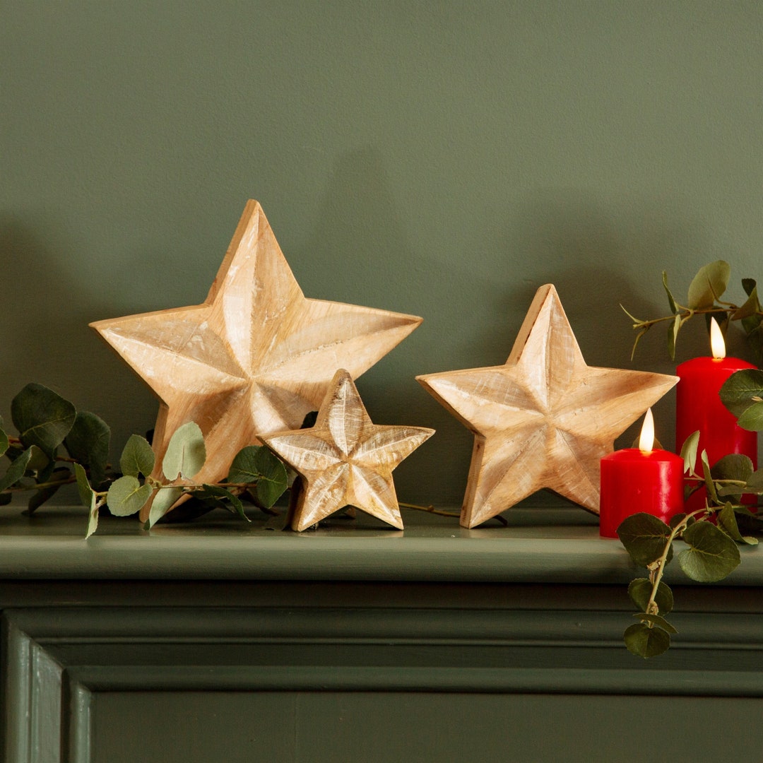 Whitewashed Wooden Star Standing Christmas Decoration (small, Med or ...