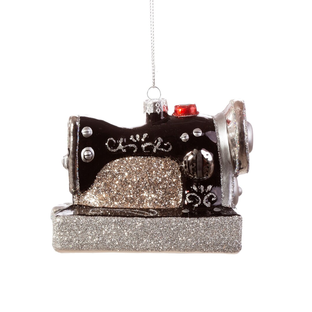 Retro Sewing Machine Glass Christmas Tree Decoration - Festive Winter ...