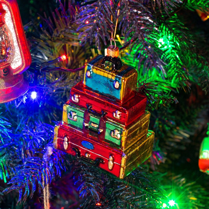 Retro Luggage Stack Glass Christmas Tree Hanging Bauble - Etsy