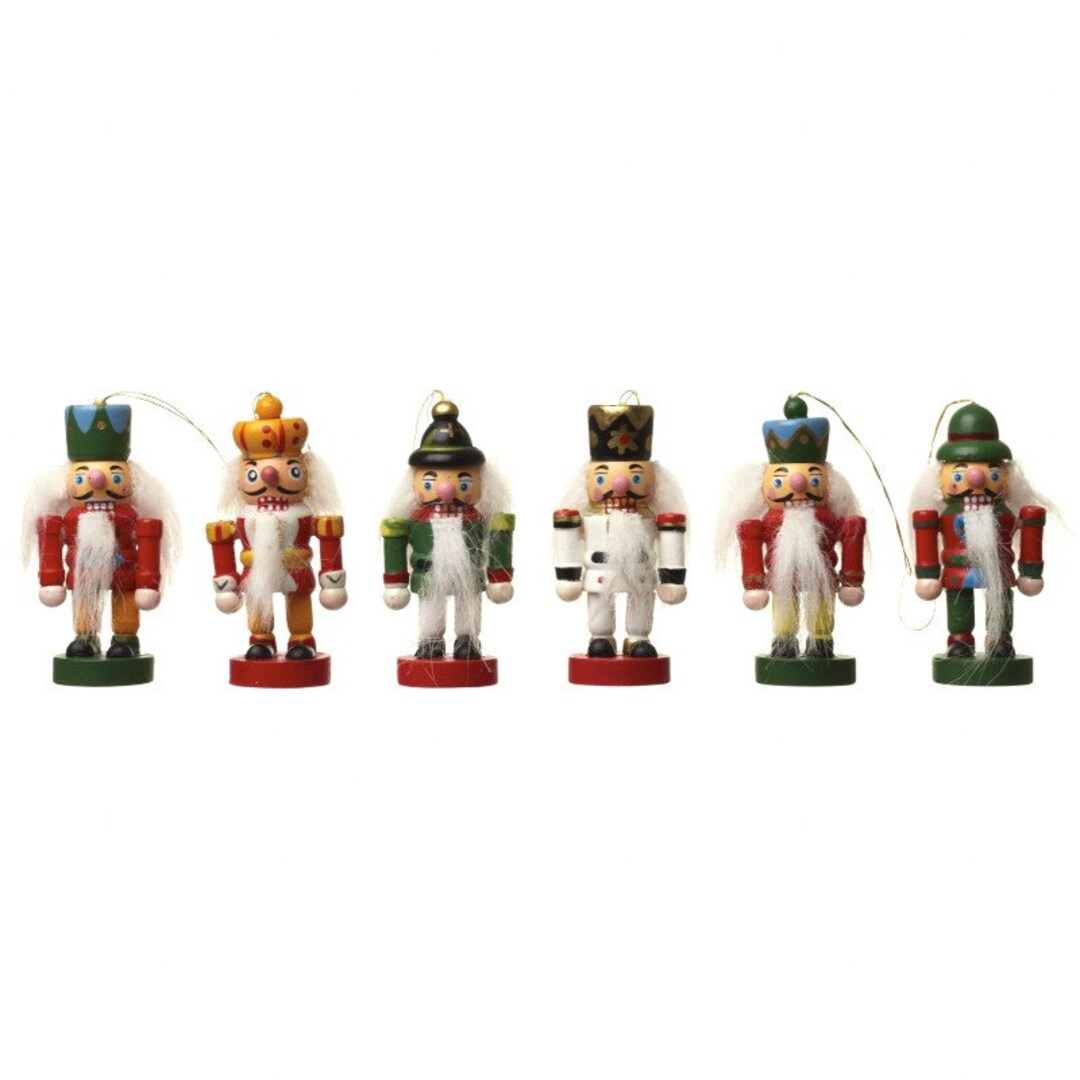 Set of 6 Wooden Mini Nutcracker Soldier Hanging Christmas Tree ...