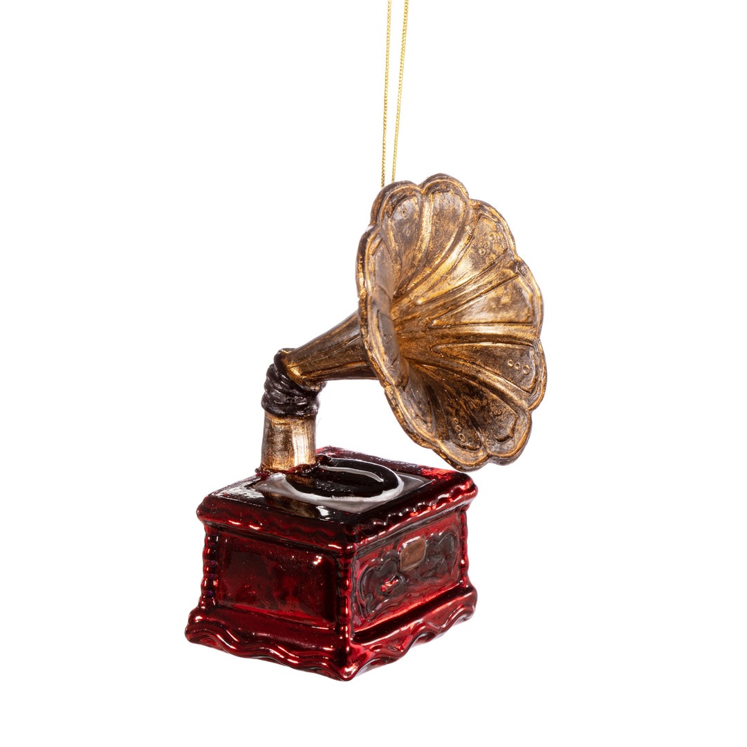 Gramophone Glass Christmas Tree Decoration - Festive Winter Hipster ...
