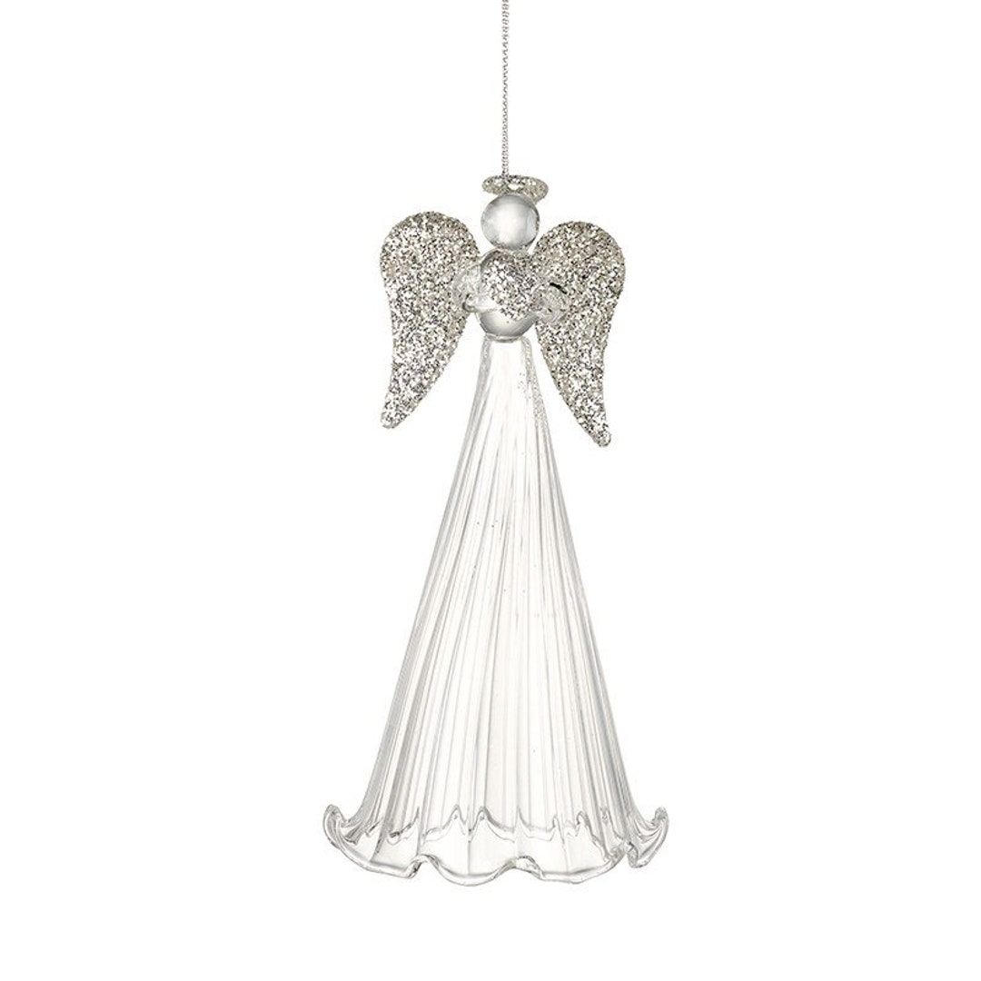 Tall Clear Glass Angel With Silver Glitter Wings & Halo Christmas Tree ...