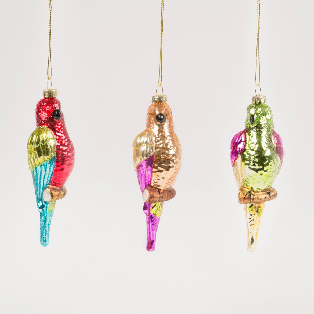 Glass Parrots Hanging Christmas Tree Decorations - Winter Festive ...