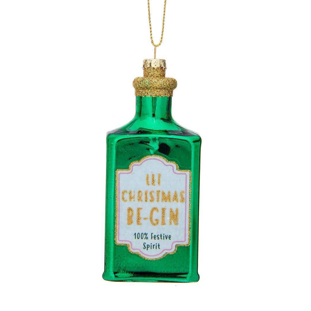Let Christmas Be-gin Green Gin Bottle Party Glitter Sparkly Christmas ...
